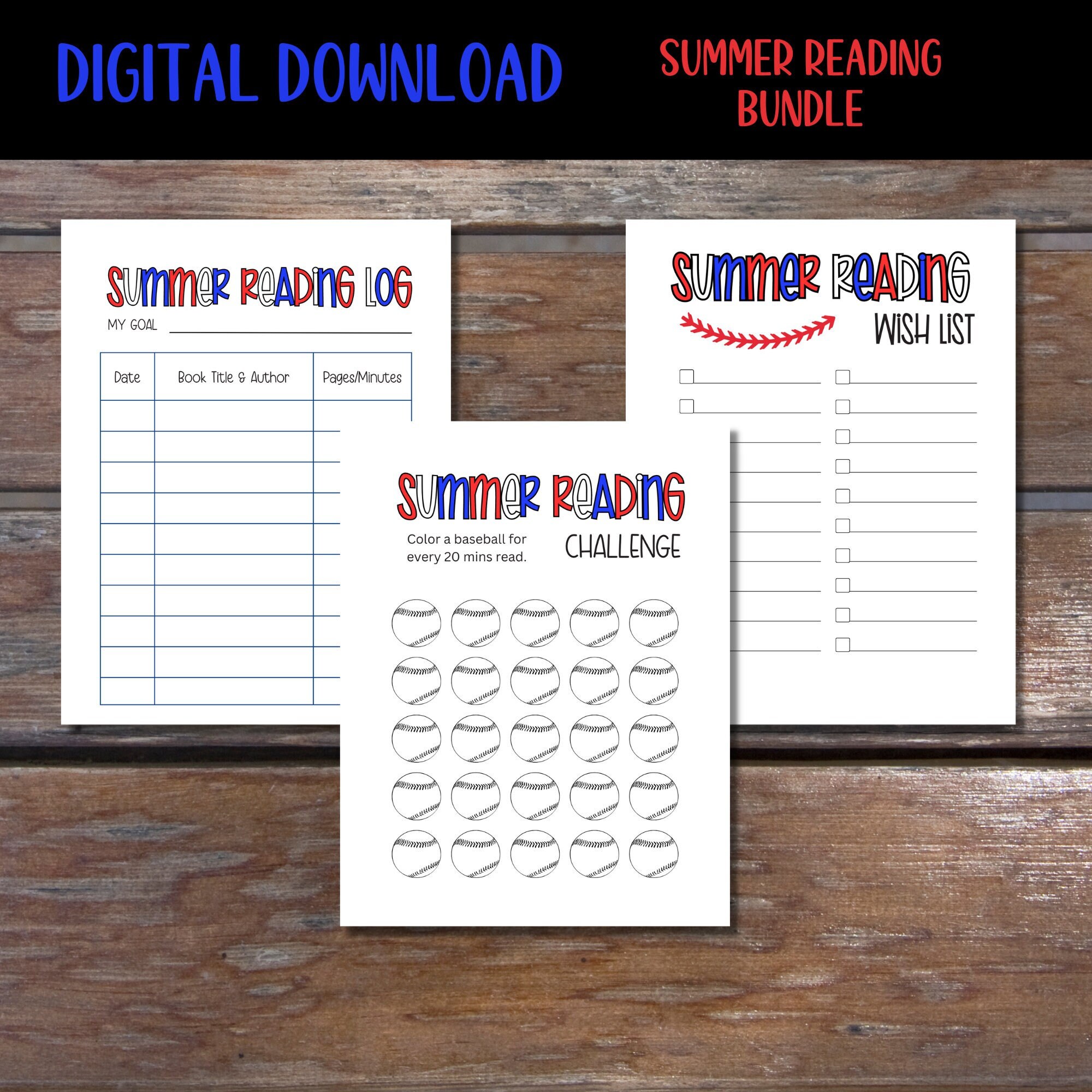 Summer Reading Bundle: Baseball Theme Digital Download - Etsy