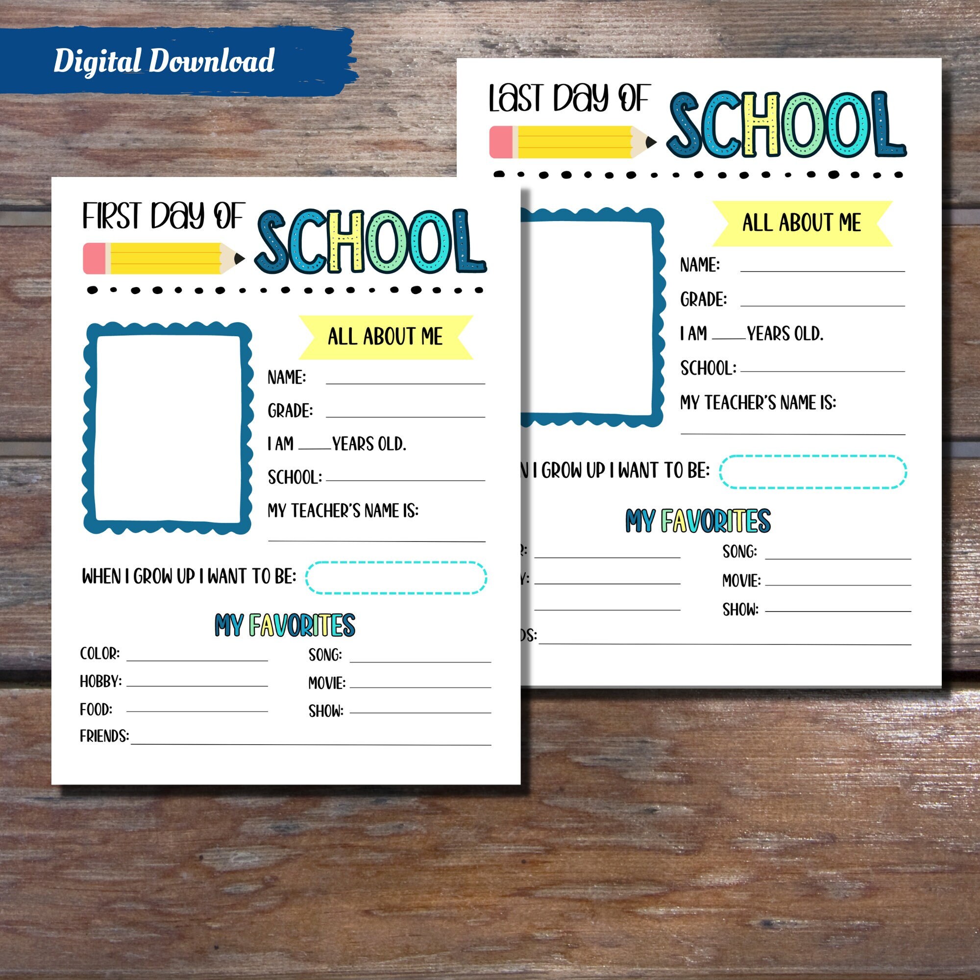 Printable First and Last Day of School | All About Me Page | Keepsake ...