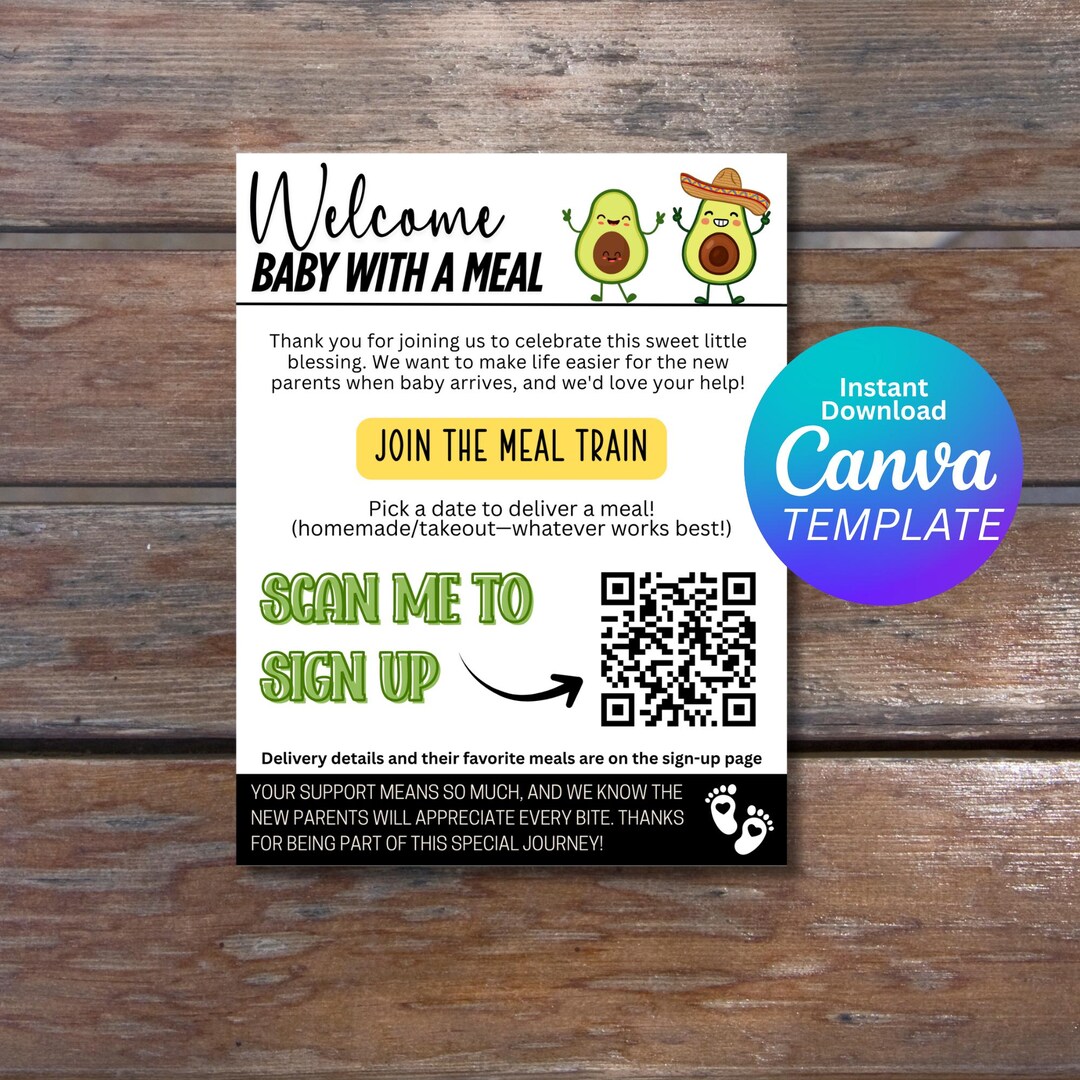 Editable Meal Train Sign, Welcome Baby With a Mea, Instant Download - Etsy