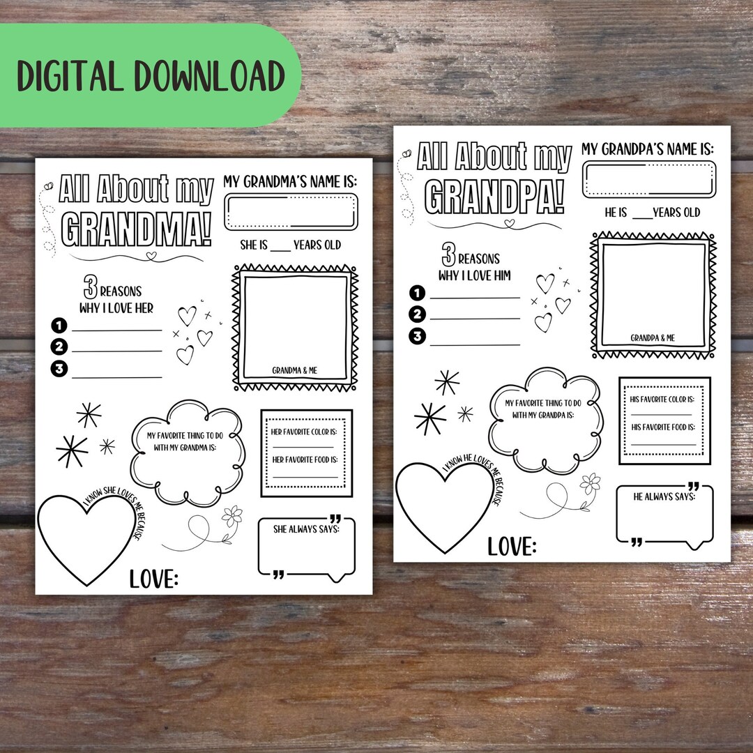 Grandparents Day Coloring Page: All About Grandma & Grandpa (PDF) - Etsy