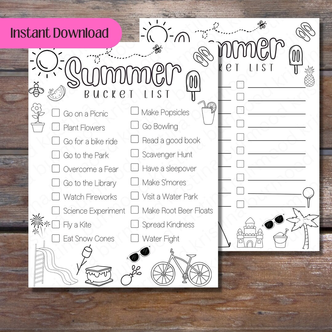 Printable Summer Bucket List: Activities Checklist, Blank Template ...