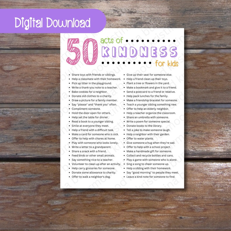 50 Acts of Kindness for Kids - Etsy