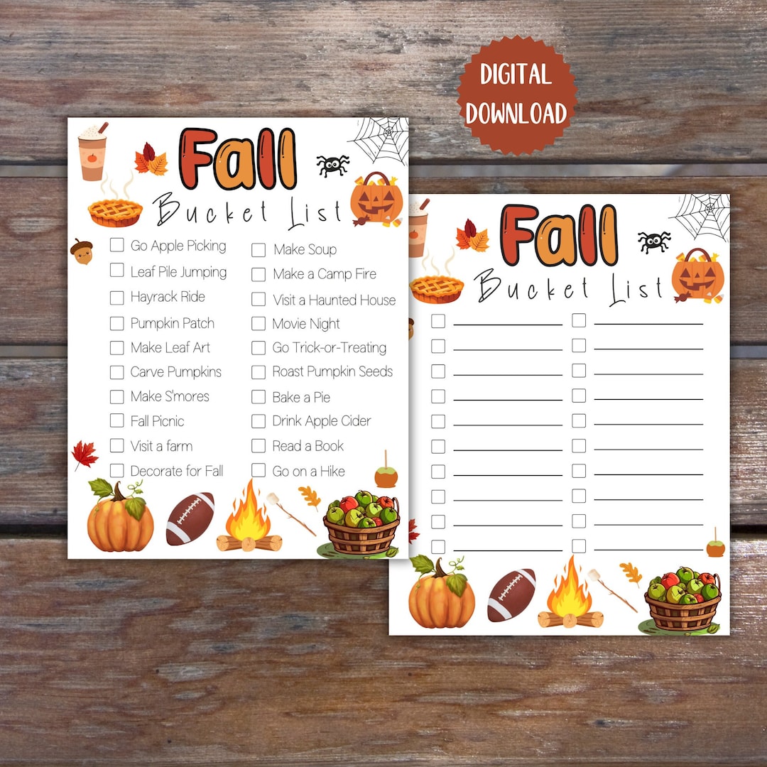 Printable Fall Bucket List, Blank Bucket List, Fall Activities Checklist, Fall to Do List ...