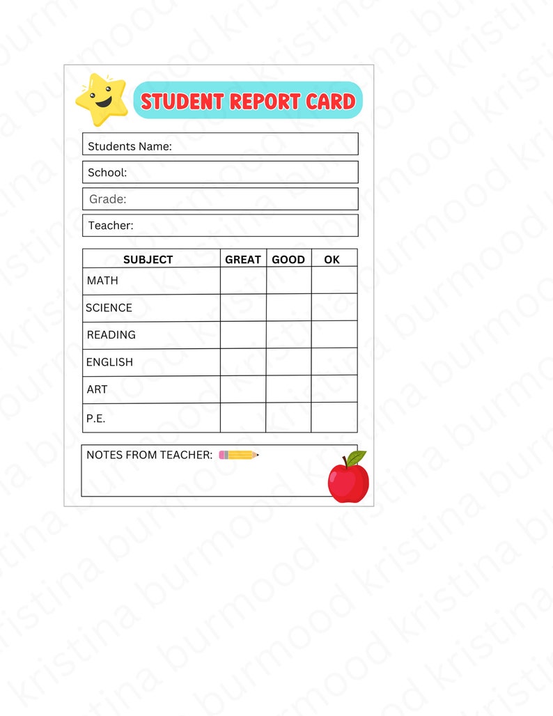 Printable Pretend Play Report Card School Play for Kids Instant ...