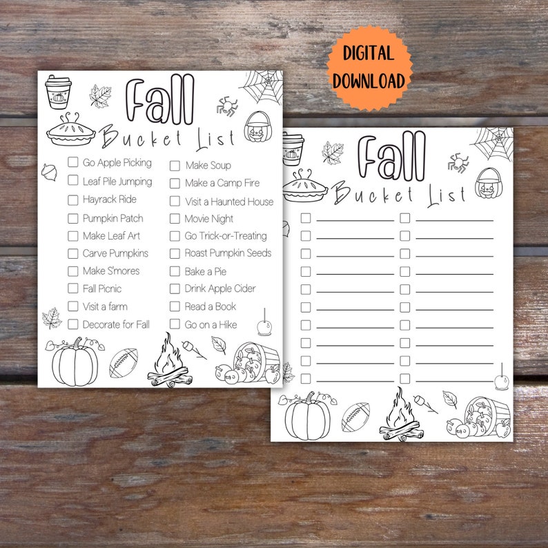 Printable Fall Bucket List: Activities Checklist, Color Page (digital ...