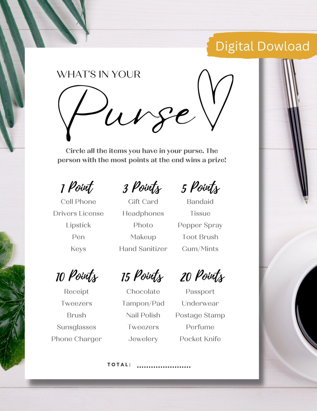 What's in Your Purse Game: Bridal Shower, Baby Shower (digital Download ...