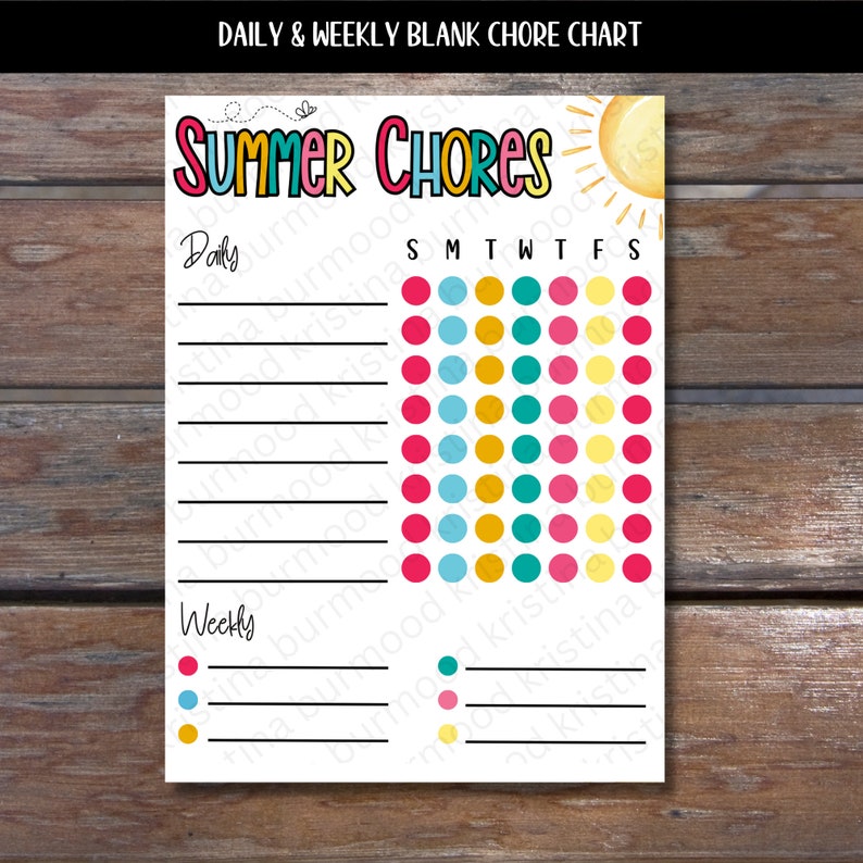 Summer Chore Charts Bundle - Daily and Weekly Chores (PDF & PNG Files ...