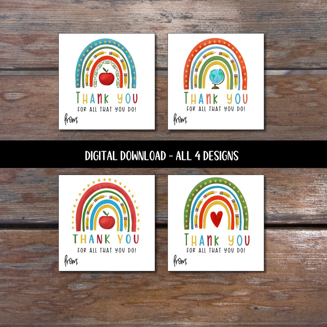 Teacher Thank You Tags - Rainbow Theme - Digital Download Set of 4 - Etsy
