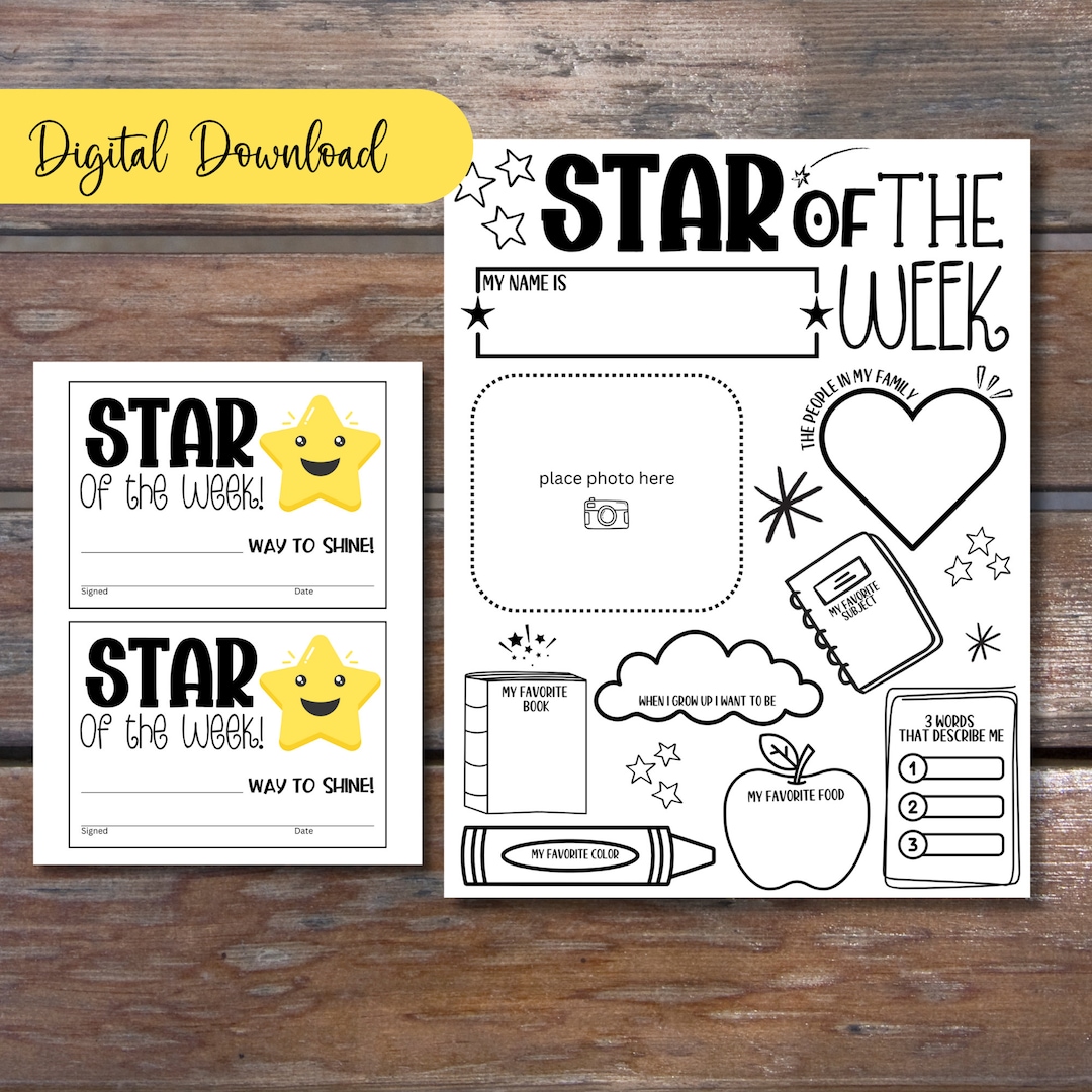 Printable Star of the Week Template & Certificate - Etsy