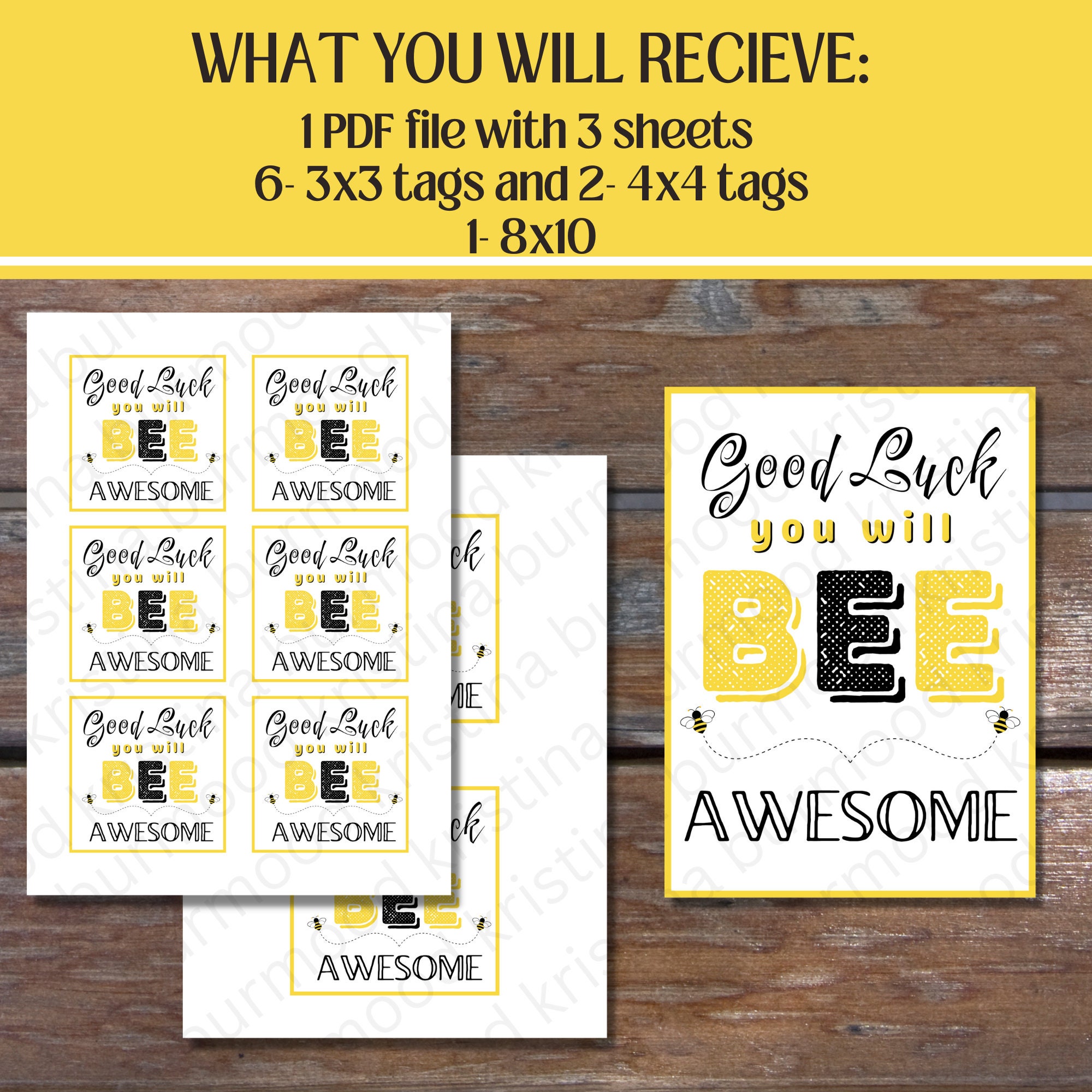 Good Luck Bee Awesome Sign | Printable Gift Tags (digital Download) - Etsy