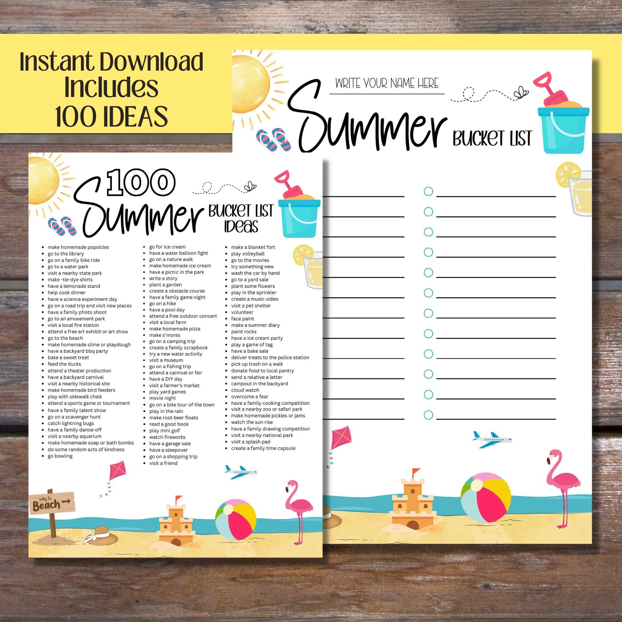 Printable Summer Bucket List , Blank Bucket List, 100 Ideas, Summer to ...