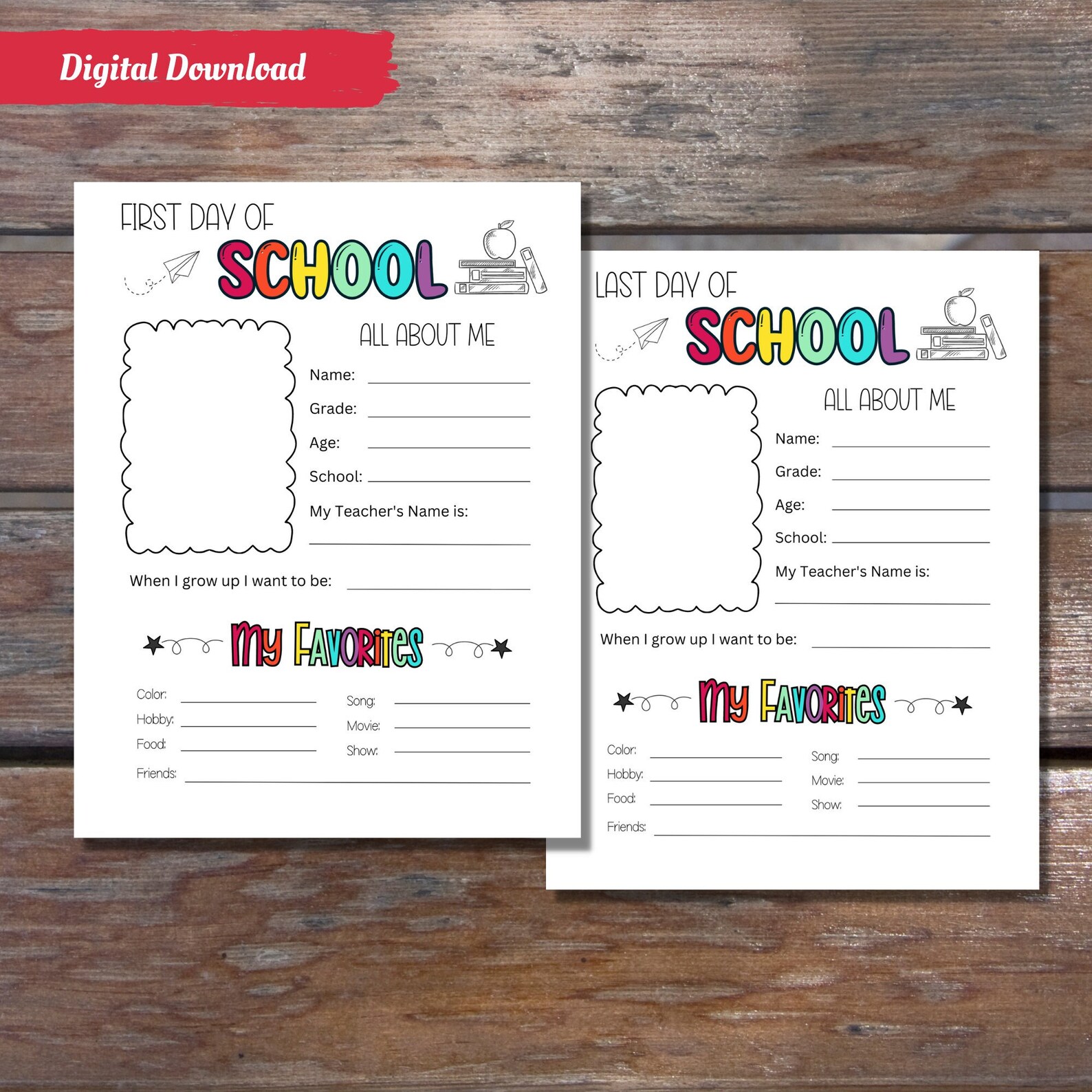 Printable First and Last Day of School | All About Me Page | Keepsake ...