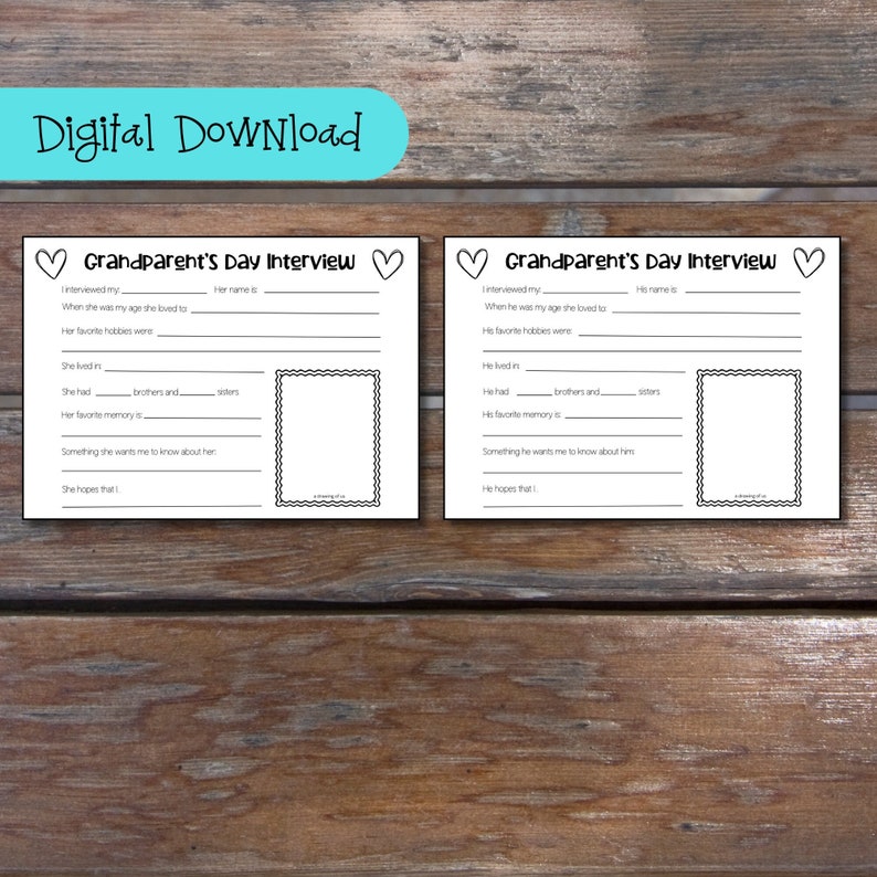 Grandparents Day Printable - Grandparents Interview- Instant Download ...