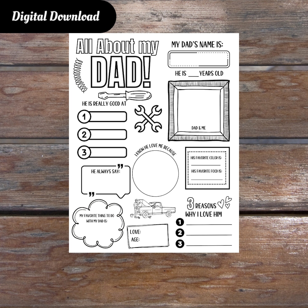 All About My Dad, Printable, Mechanic Father's Day Activity Coloring ...