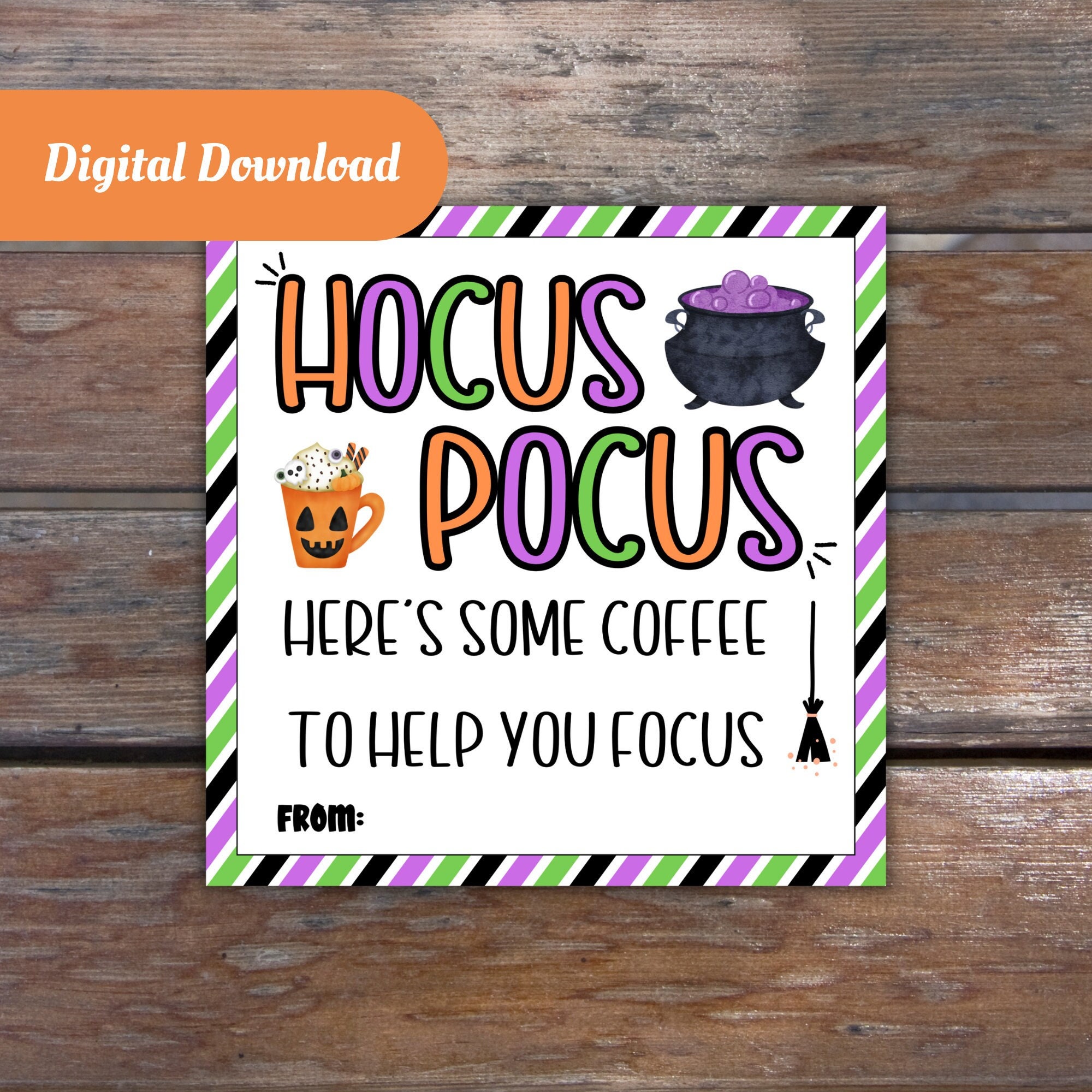 Halloween Printable Tag - Hocus Pocus Coffee Focus Tag - Etsy