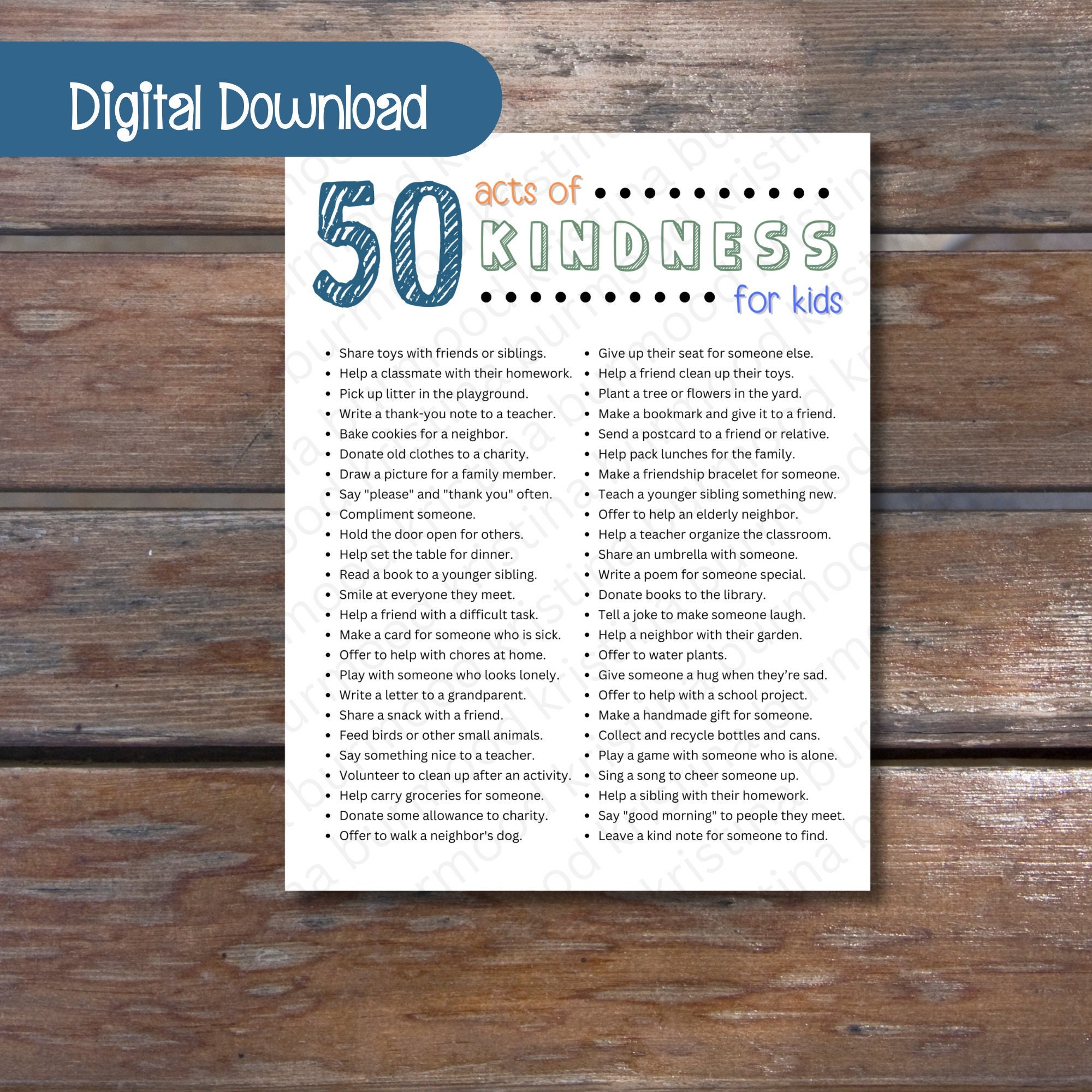 50 Acts of Kindness for Kids - Etsy