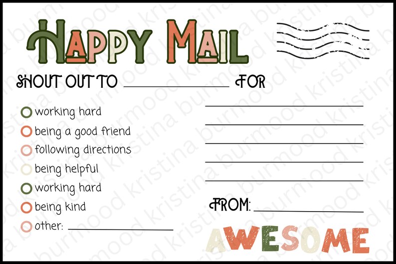 Teacher Happy Mail Notes: Printable Reward Chart (digital Download) - Etsy