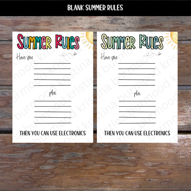 Summer Rules Printable - Pre-screen Time Tasks - Etsy