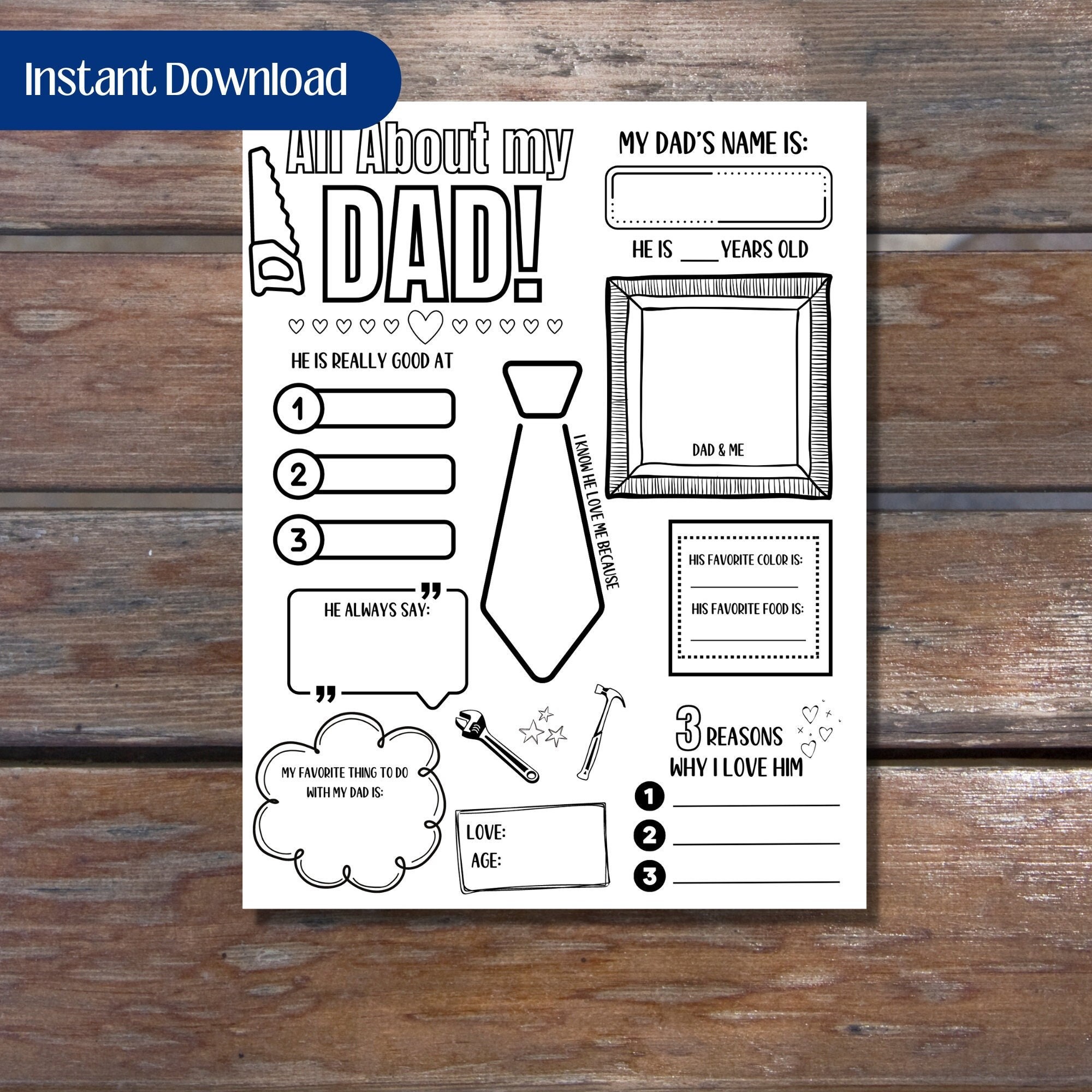 All About My Dad, Printable, Father's Day Activity Coloring Page, Gift ...