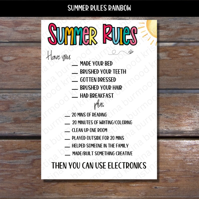 Summer Rules Printable - Pre-screen Time Tasks - Etsy