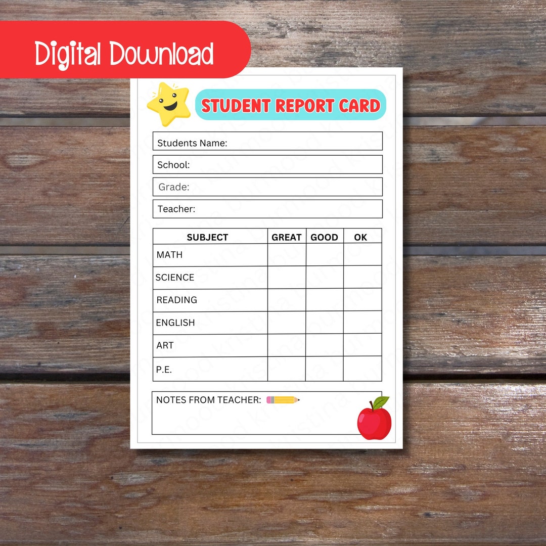 Printable Pretend Play Report Card School Play for Kids Instant ...