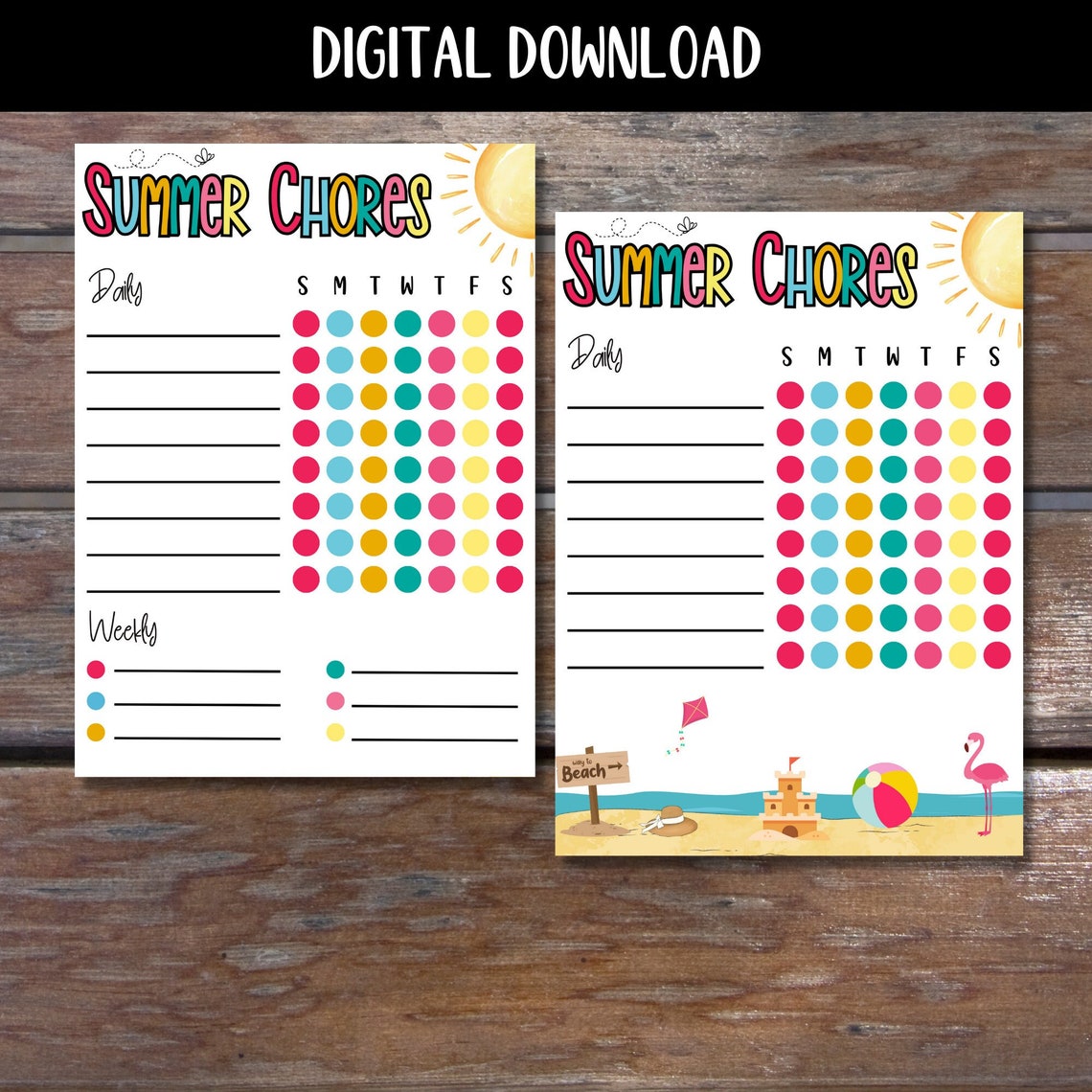 Summer Chore Charts Bundle Daily and Weekly Chores PDF & - Etsy