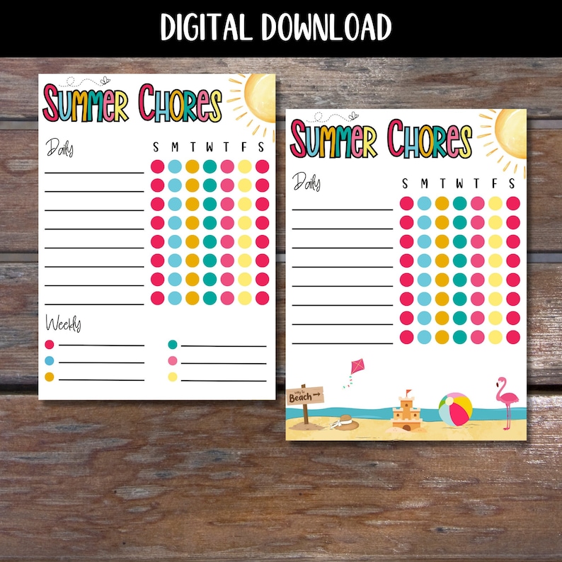 Summer Chore Charts Bundle - Daily and Weekly Chores (PDF & PNG Files ...