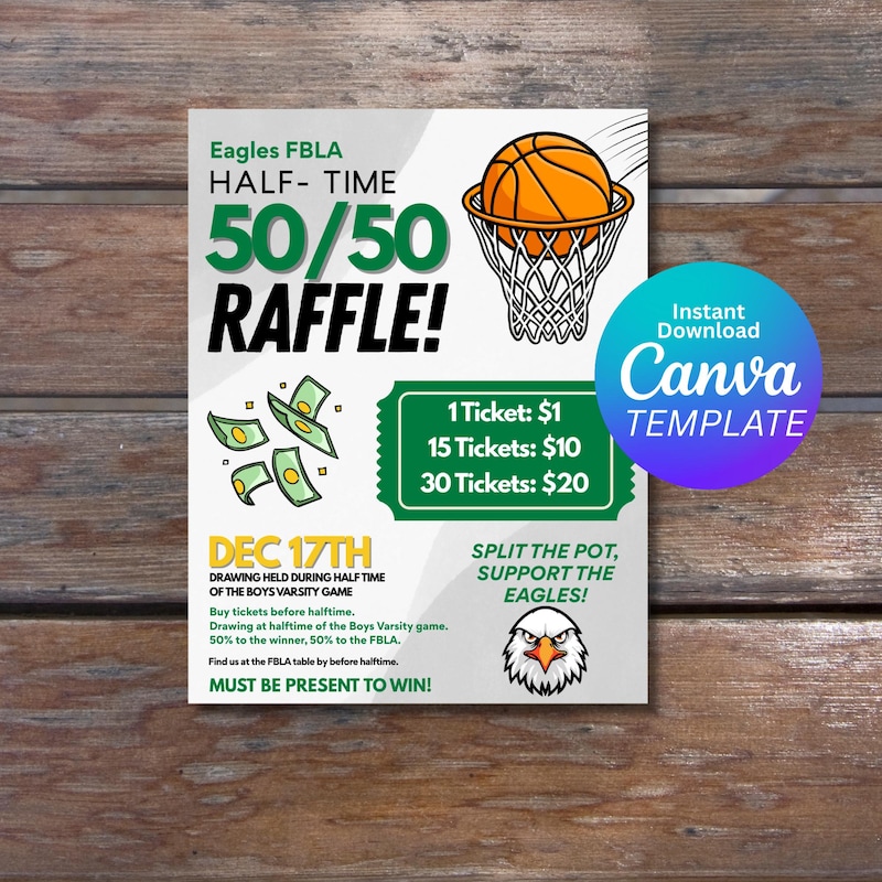 50/50 Raffle Template - Etsy