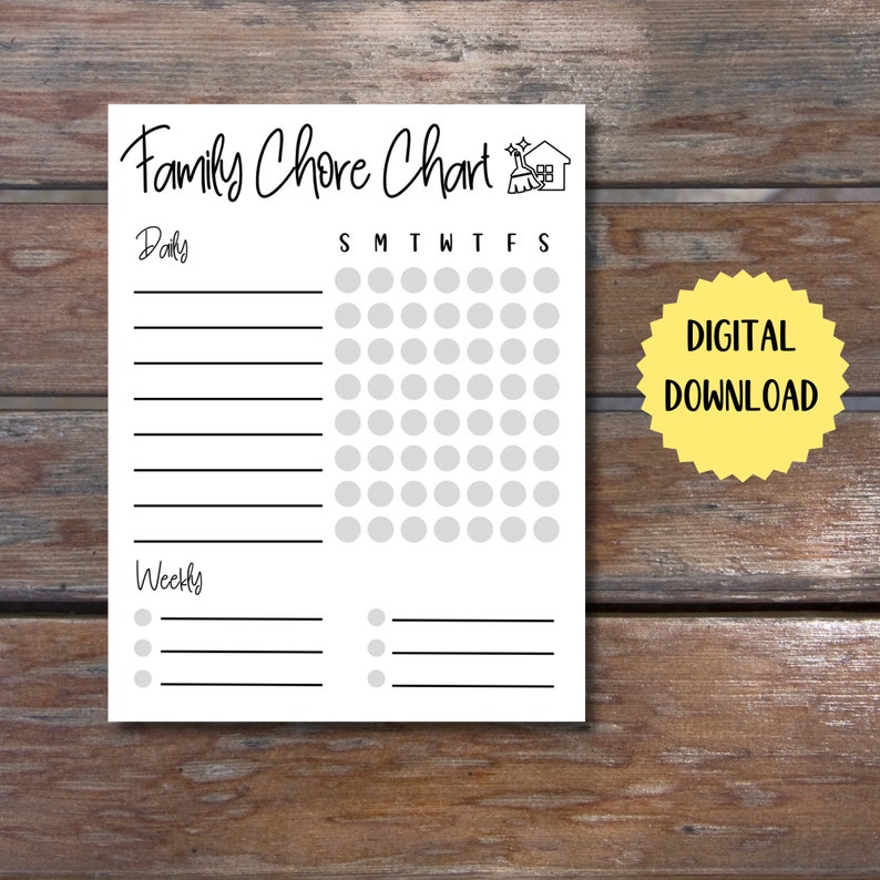 Family Chore Charts - Daily and Weekly Chores (PDF & PNG Files) - Etsy
