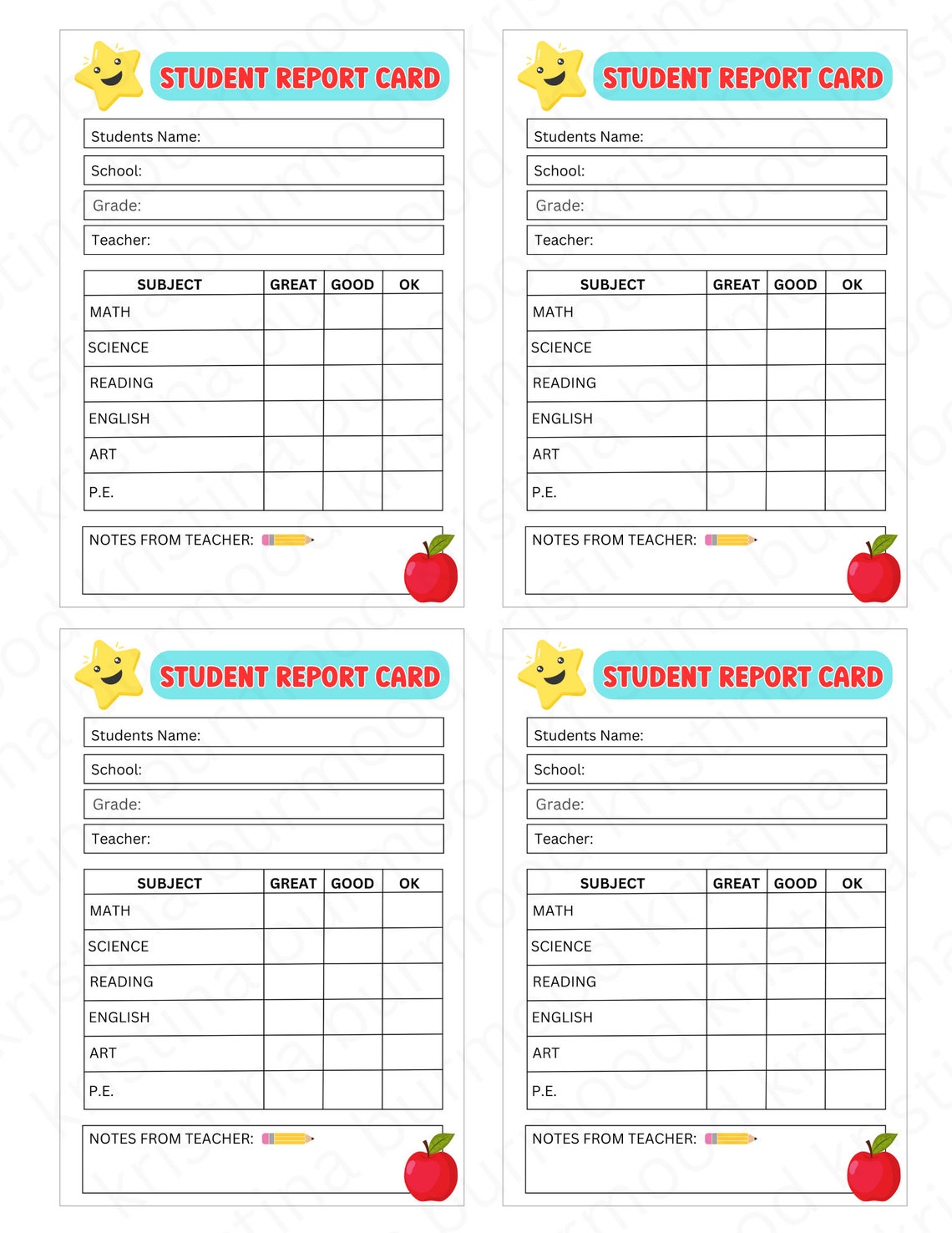 Printable Pretend Play Report Card School Play for Kids Instant ...