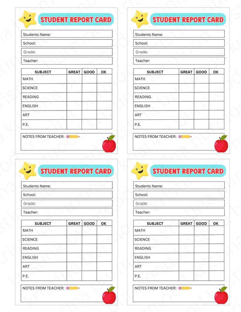 Printable Pretend Play Report Card School Play for Kids Instant ...