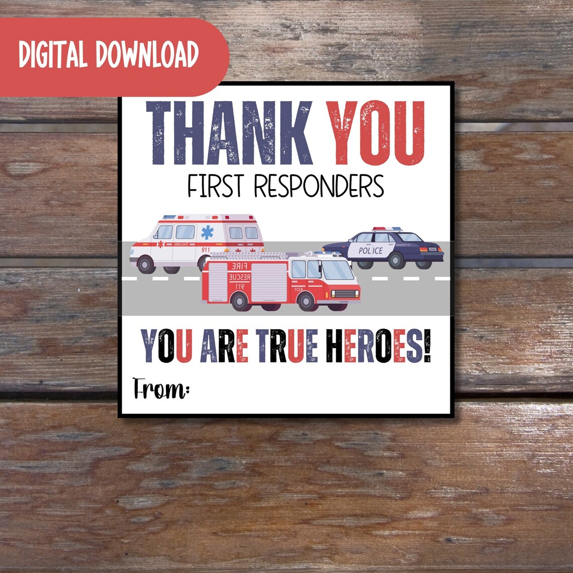 Printable Thank You First Responders Tag - Set of 3 Sizes - Etsy
