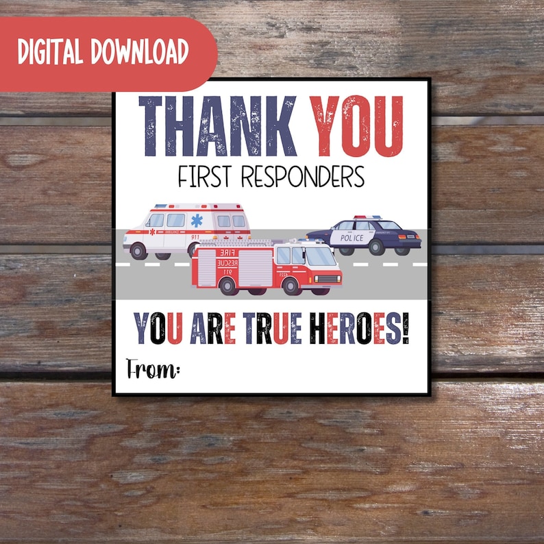 Printable Thank You First Responders Tag - Set of 3 Sizes - Etsy
