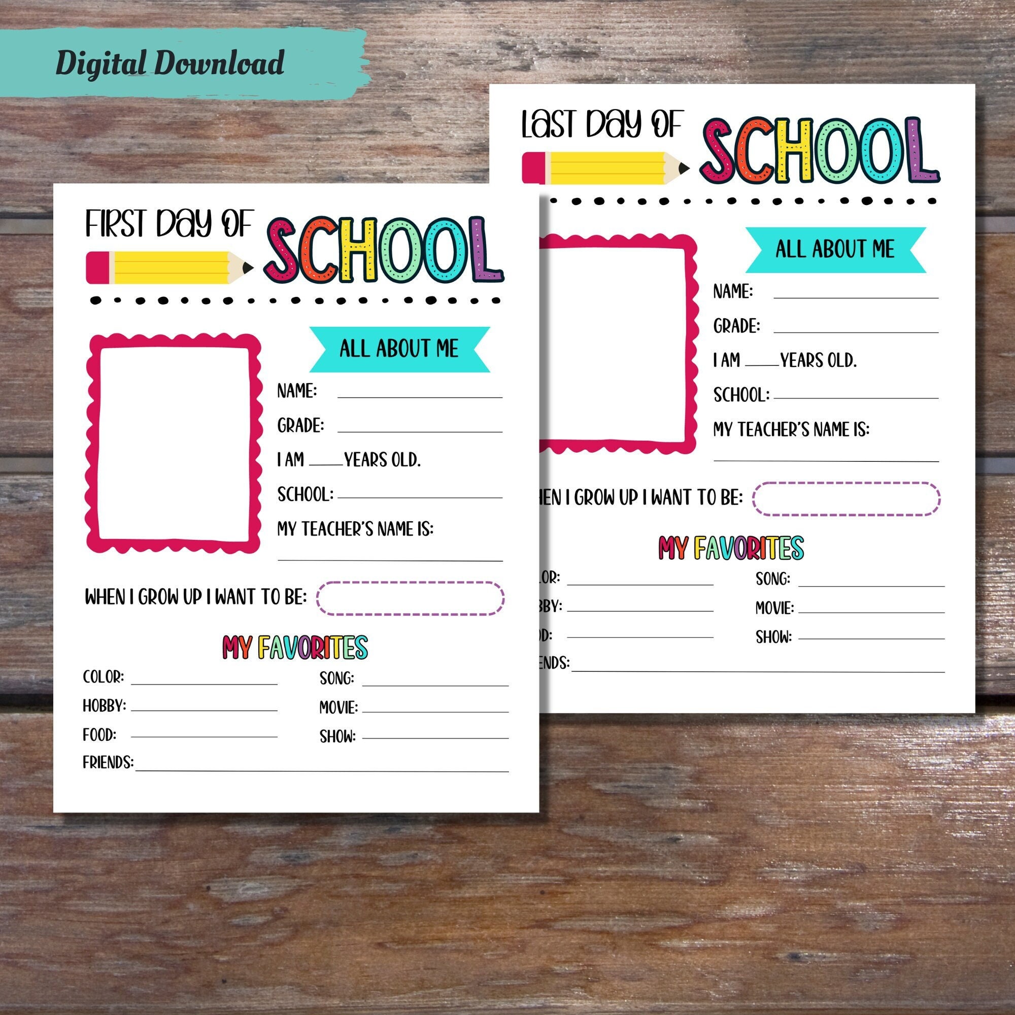 Printable First and Last Day of School | All About Me Page | Keepsake ...