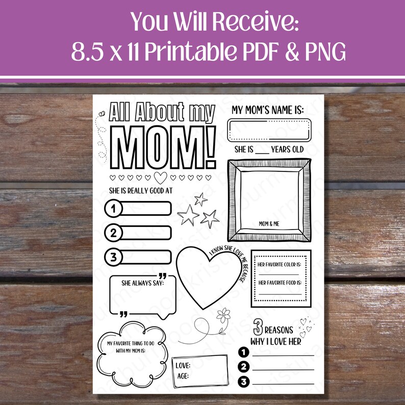 All About My Mom Printable: Mother's Day Coloring Page (PDF) - Etsy