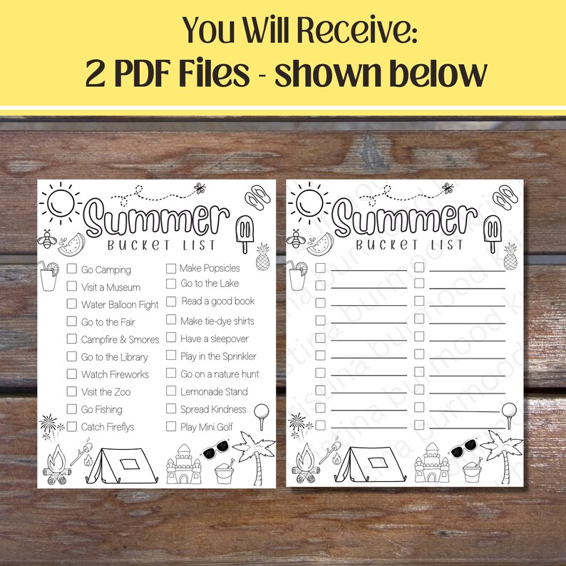 Printable Summer Bucket List: Activities Checklist (digital Download ...