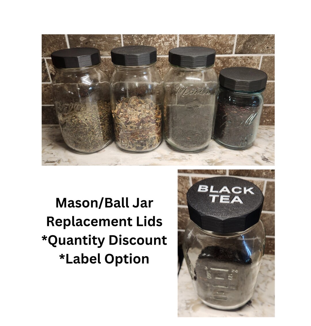 Mason & Ball Jar Lid Replacement Black Plastic Cap | Regular Mouth 16oz ...