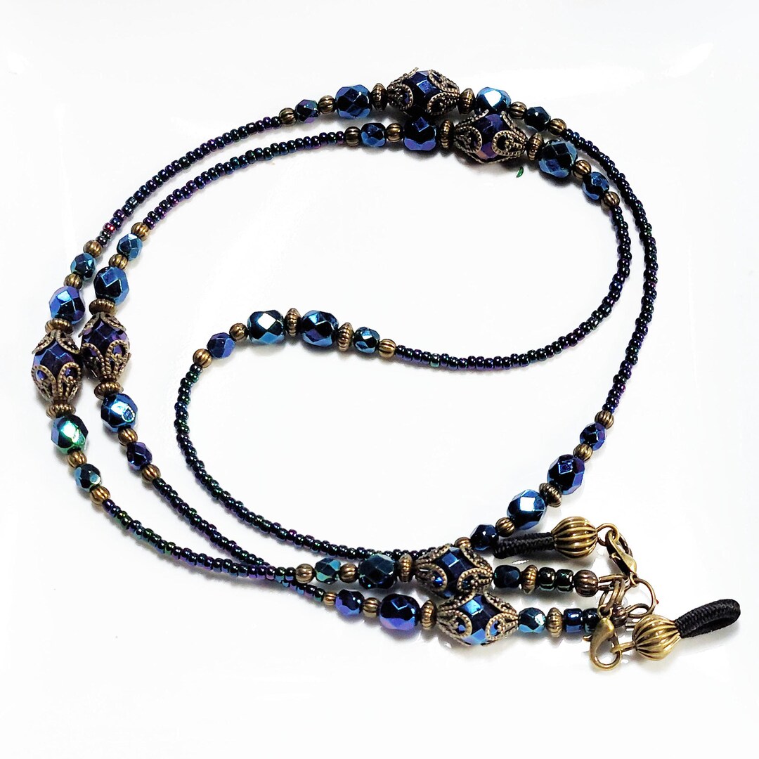 Vintage Styled Eyeglass Chain- Metallic Blue Vintage Style Beaded ...