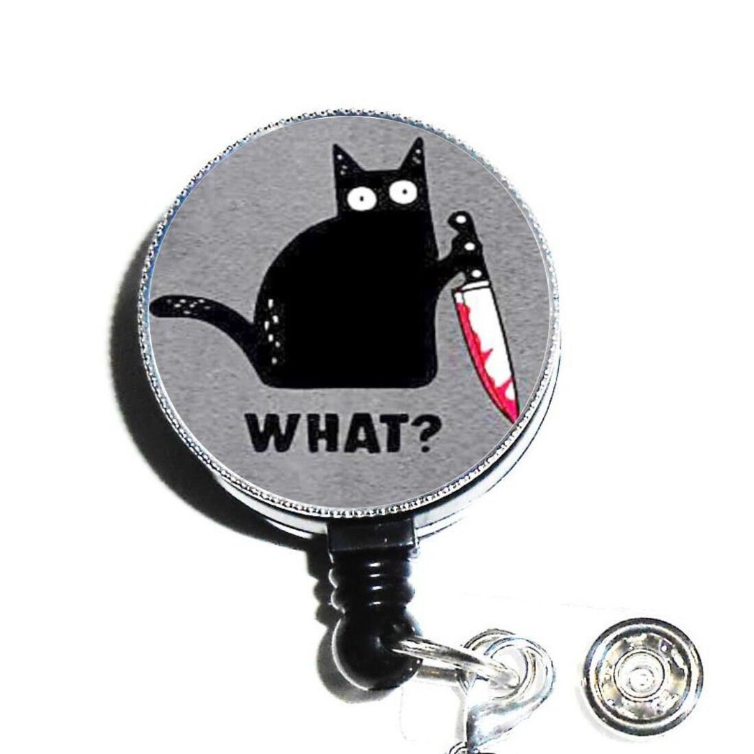 Cat Humor Id Badge Reel- Id Badge Holder - Black Cat Id Badge Reel ...