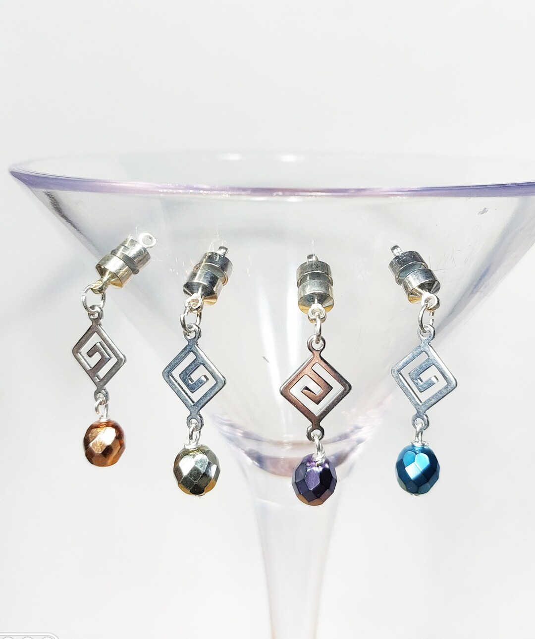 Greek Wine Glass Charms Greek Key Crystal Wine Charms - Etsy