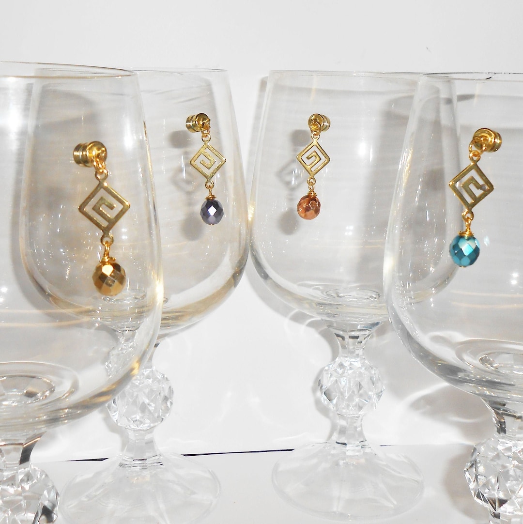 Magnetic Wine Glass Charms: Greek Key Crystal Drink Markers - Etsy