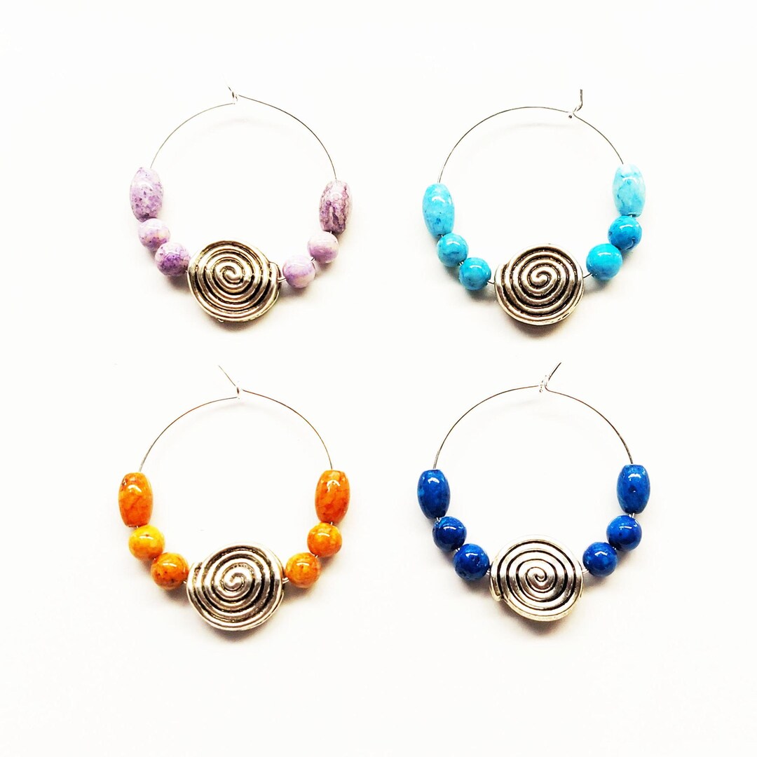 Boho Wine Charms: Celtic Spiral Riverstone Drink Markers, Set of 4 - Etsy