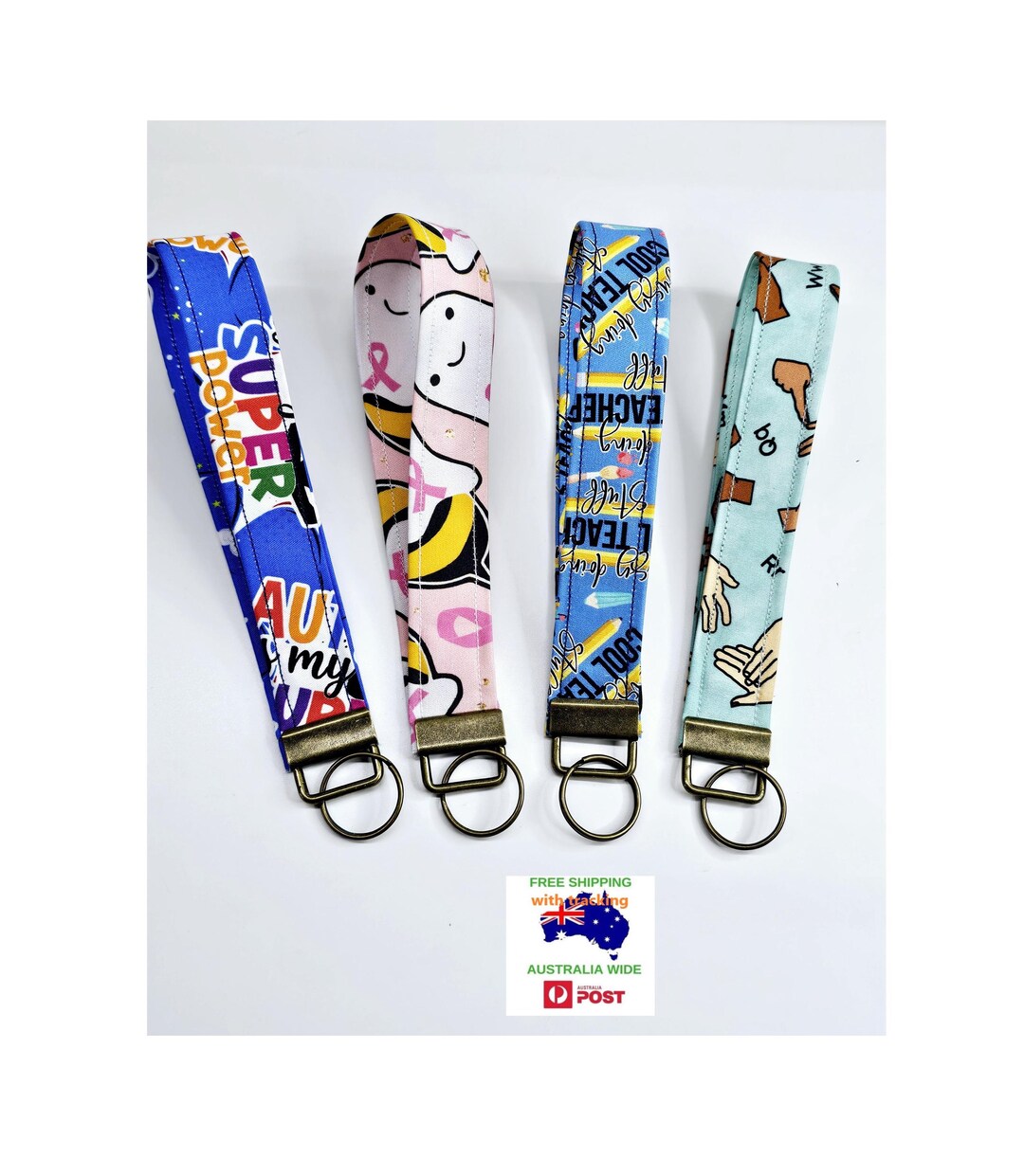 Assorted Pattern Key Fobs With Antique Brass Hardware. Sold ...