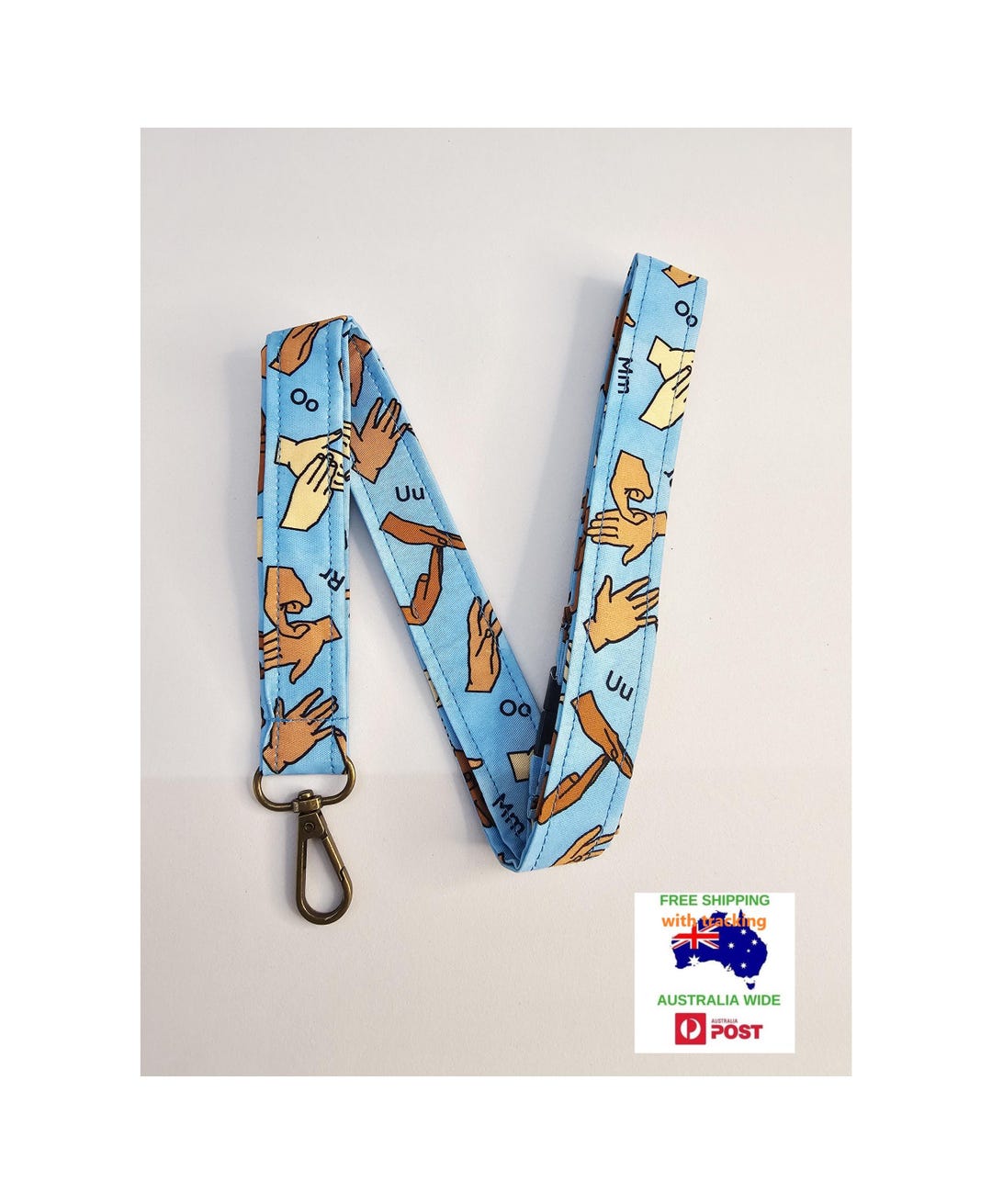 Handmade Auslan/bsl Fingerspelling Alphabet Lanyard (blue) With Antique ...