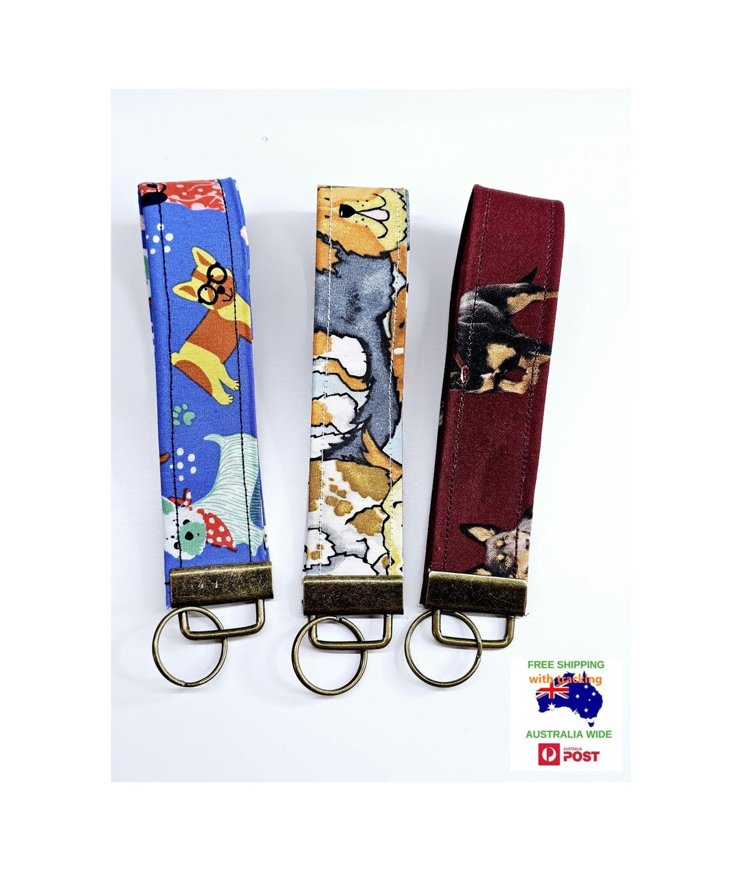 Dog Pattern Key Fobs With Antique Brass Hardware. Sold Individually ...