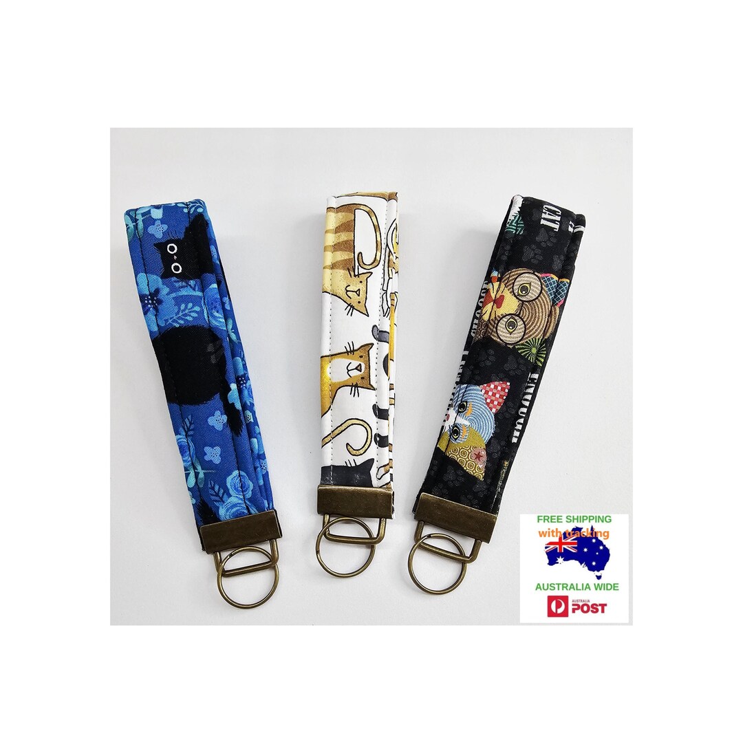 Cats Pattern Key Fobs With Antique Brass Hardware. Sold Individually ...