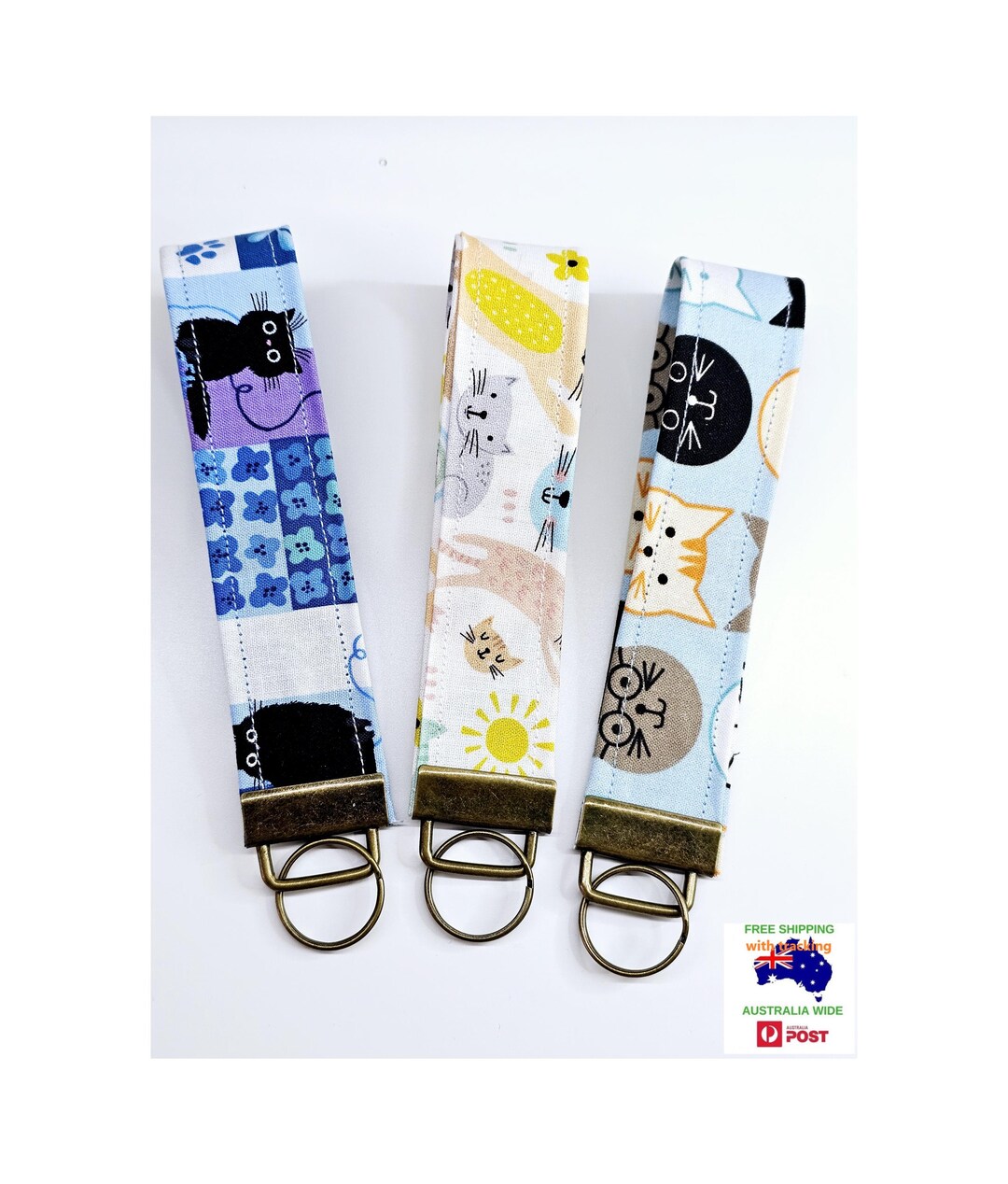 Cat Pattern Key Fobs With Antique Brass Hardware. Sold Individually ...