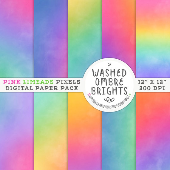 Washed Ombre Brights Digital Paper Pack 300 Dpi 12x12 | Etsy