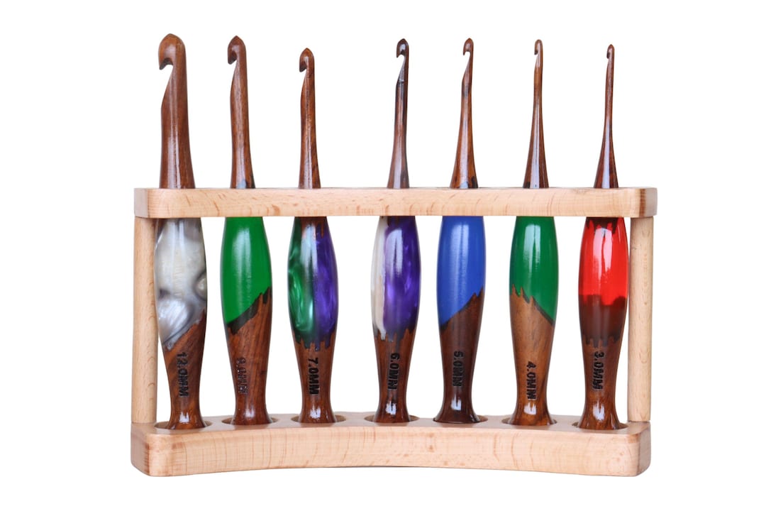7 Crochet Hook Holder | Wooden Crochet Hook Organizer Gift for Her ...