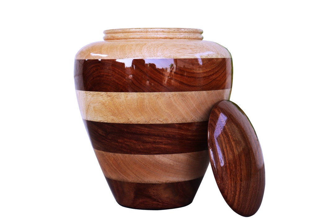 Handmade Cremation Urn for Human Ashes | Threaded Lid Wooden Urn for ...